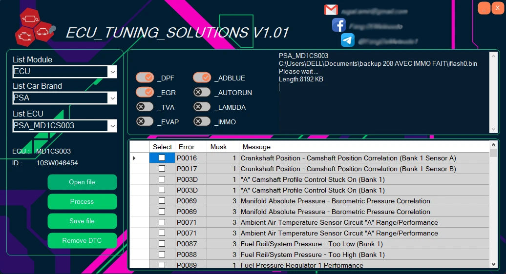 ECU Tuning Solutions V1.01 – Logiciel modification ECU DPF EGR AdBlue ...